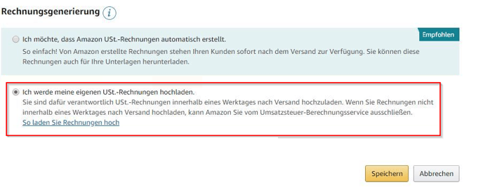 Rechnungen und Gutschriften zu Amazon hochladen